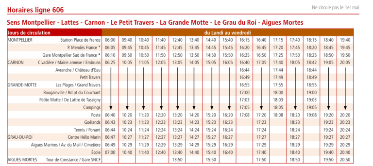 Ligne de Bus 606 par Hérault Transport (Aigues-Mortes – Gare SNCF ...